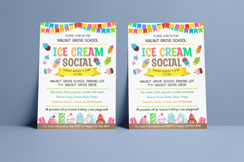 EDITABLE Summer Ice Cream Social Flyer Ice Cream Party - Etsy