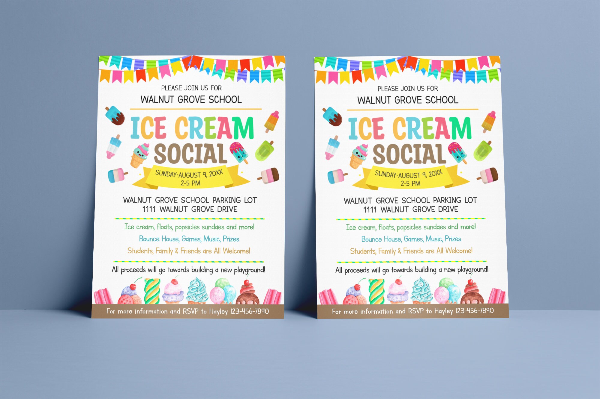 EDITABLE Summer Ice Cream Social Flyer, Ice Cream Party, Watercolor ...