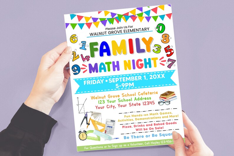 Editable Family Math Night Flyer PTO PTA Family School Flyer - Etsy