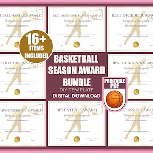 PRINTABLE PDF End of Season Basketball Award Certificates for Girls,16 ...