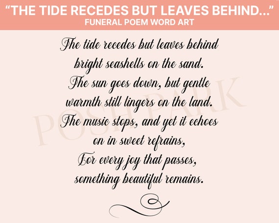 Poem Word Art Funeral Program, The Tide Recedes But Leaves Behind, Pre ...