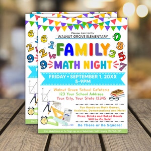 Editable Family Math Night Flyer PTO PTA Family School Flyer - Etsy