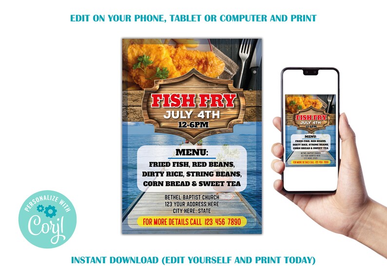 Editable Fish Fry Invitation, Downloadable Printable Fish Fry ...