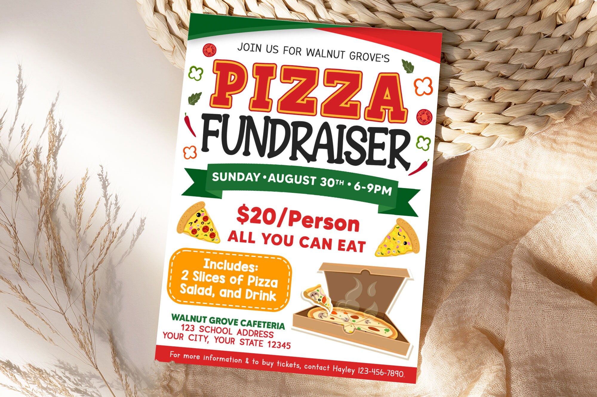 Editable Pizza Fundraiser Flyer Template, School Event Flyer Template ...