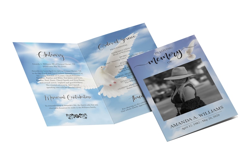 Dove Funeral Program 4 Page Editable Program for Funeral - Etsy