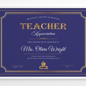 Editable Teacher Appreciation Certificate Blue, Appreciation Week ...