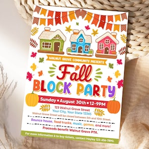 Editable Fall Block Party Flyer, Thanksgivinghalloween Invitation ...