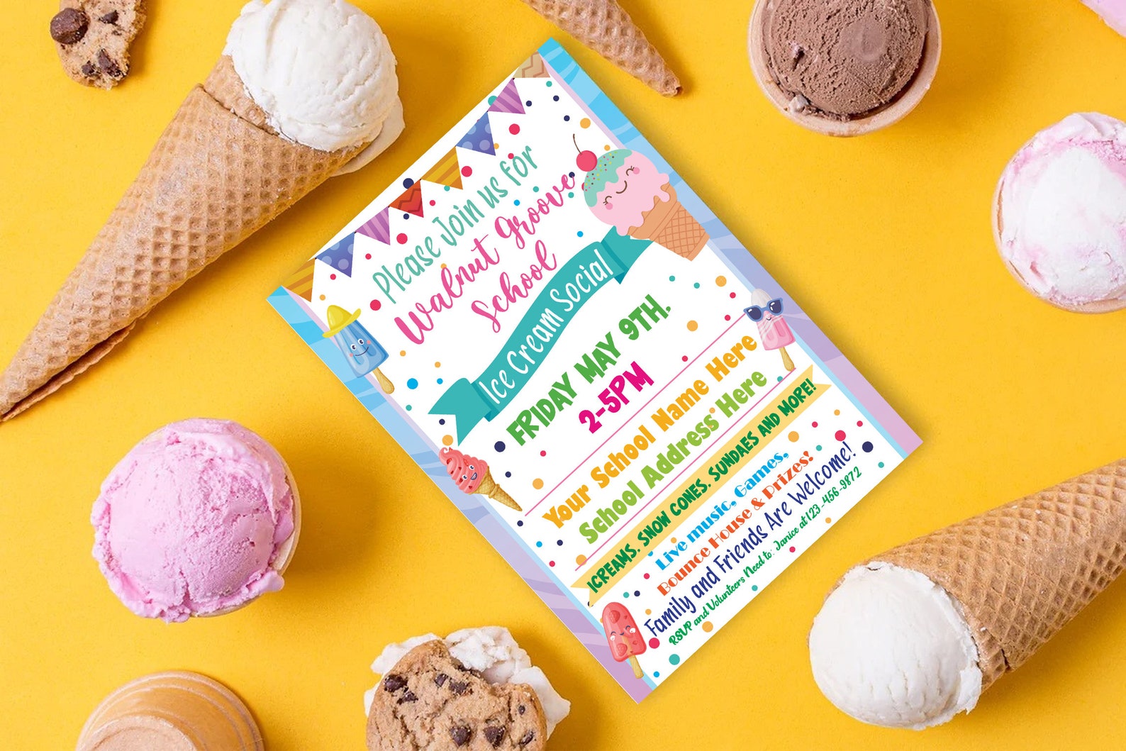 Ice Cream Social Flyer Ice Cream Social Invitation Ice Cream - Etsy