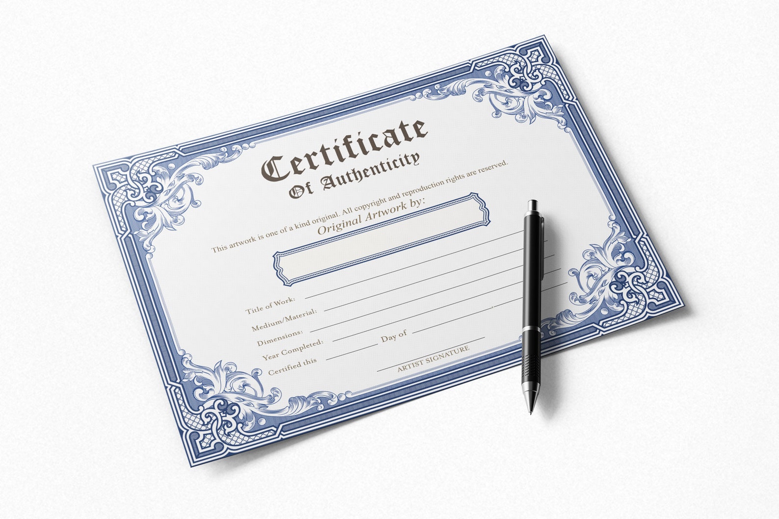 PRINTABLE Blank Certificate of Authenticity Blue DIY - Etsy