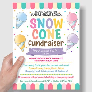 Editable Snow Cone Fundraiser Flyer, PTO PTA School Flyer, School ...