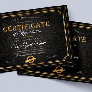 Editable Certificate of Appreciation Gold and Black, Custom Award ...