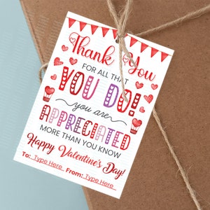 Valentines Day Appreciation Gift Tag Bundle, Set of 6 Editable Teacher ...