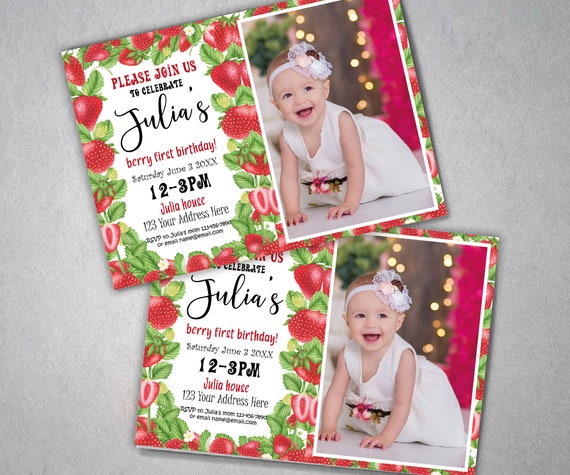 EDITABLE Berry First Birthday Invitation Photo, Any Age Berry Invitation, Strawberry Sweet ...