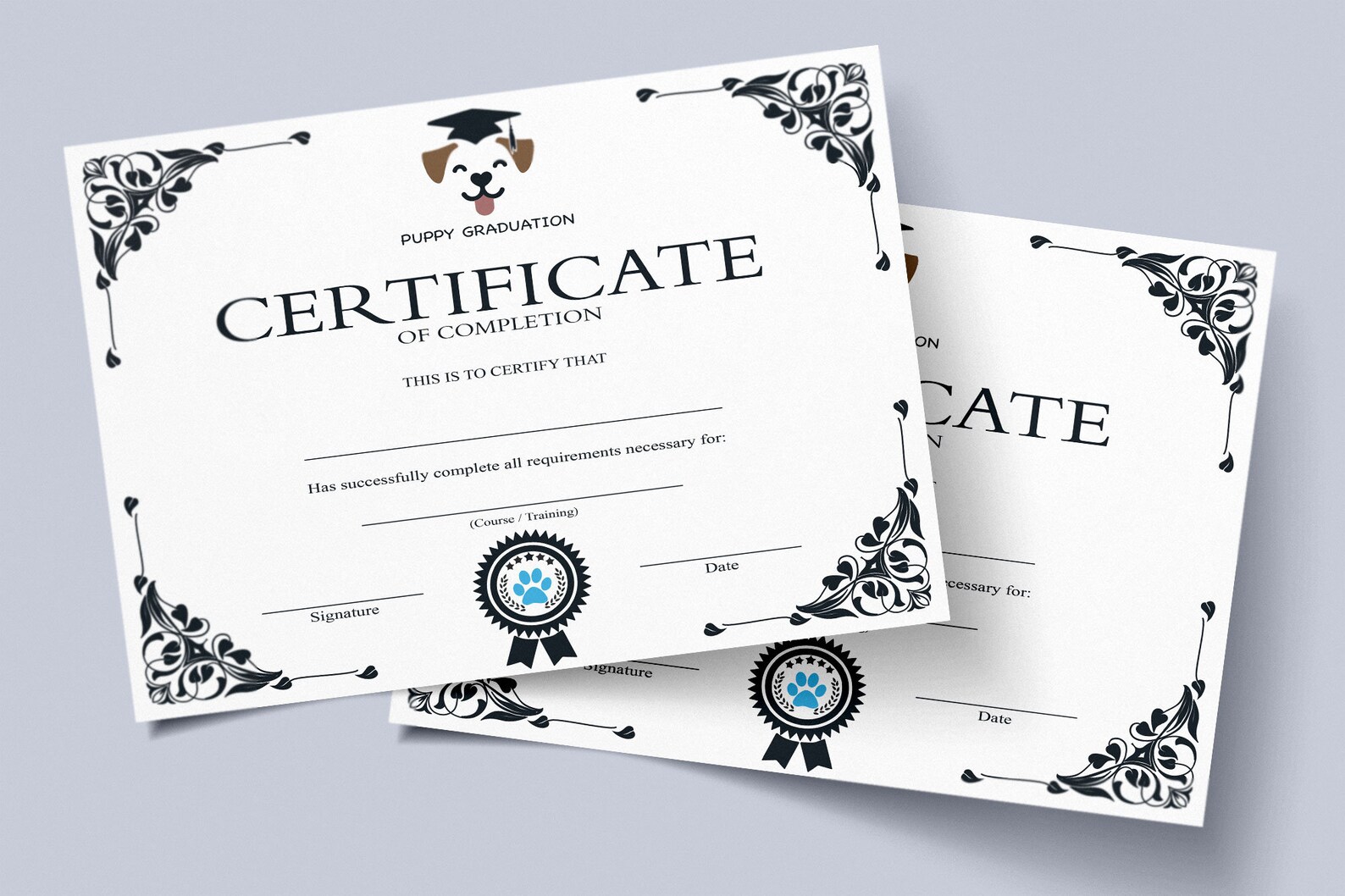 PRINTABLE Blank PDF Puppy Dog Graduation Certificate | Etsy