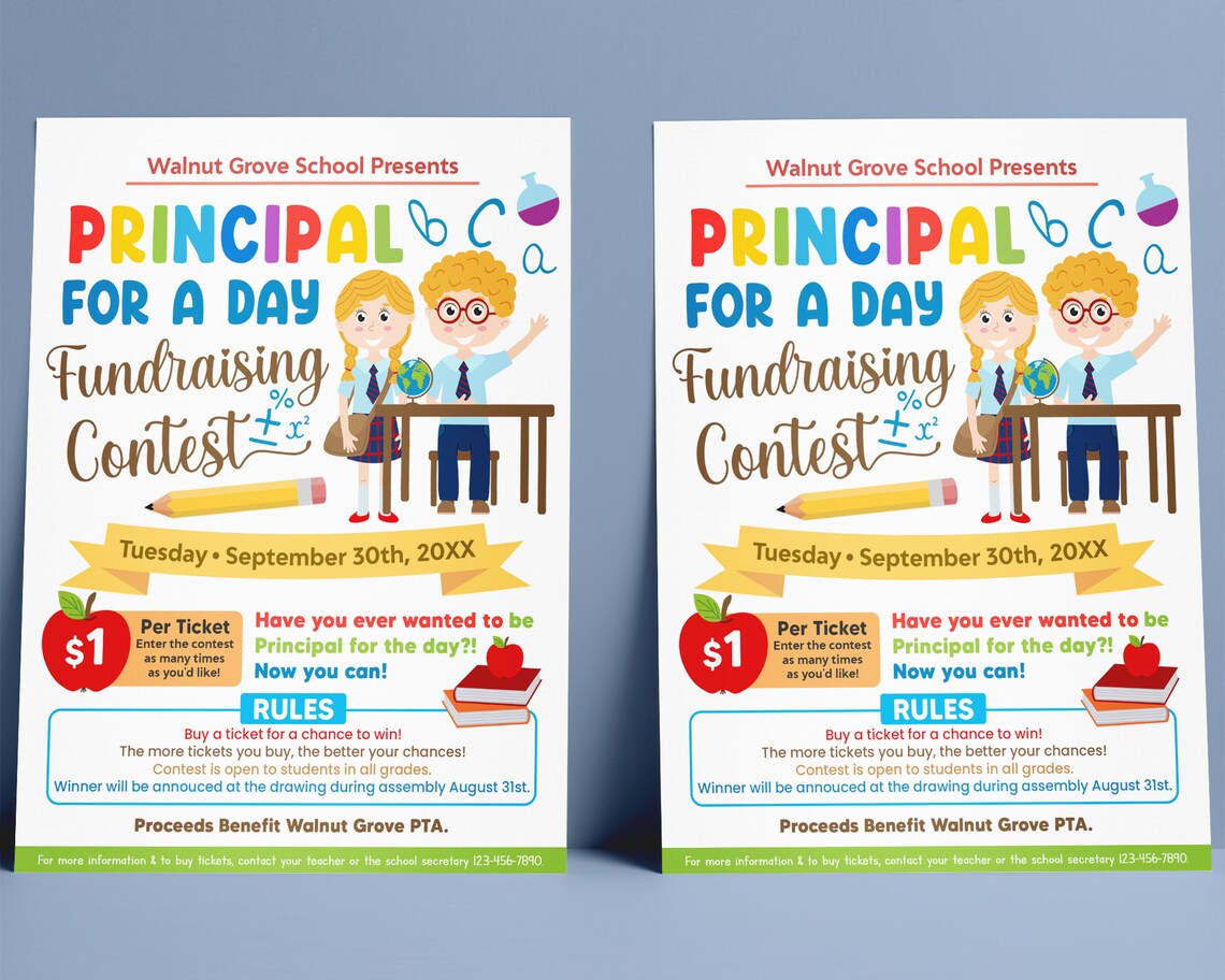 Editable Principal for A Day Fundraising Contest Flyer, School Event ...