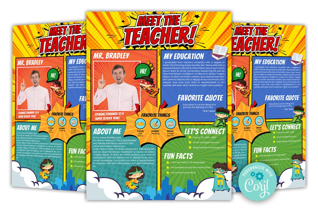 Meet the Teacher Template Superhero Theme, Photo Teacher Letter ...