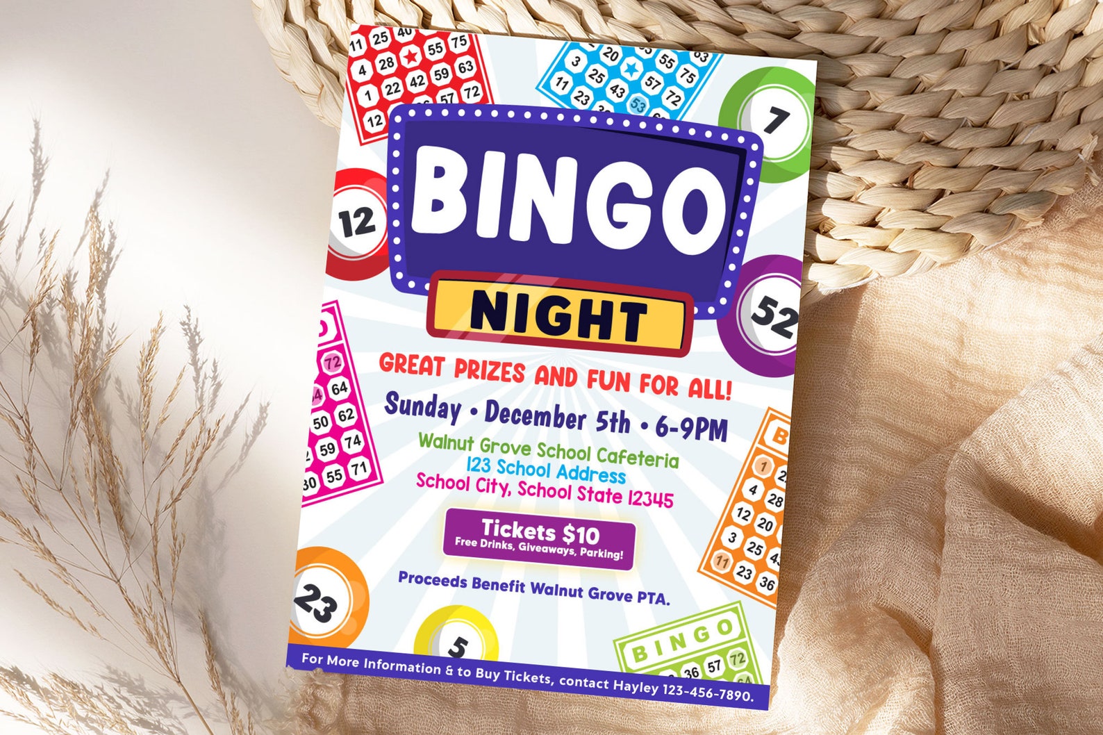 Editable Bingo Night Flyer Template, School Family Fundraiser Event ...