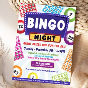 Editable Bingo Night Flyer Template, School Family Fundraiser Event ...