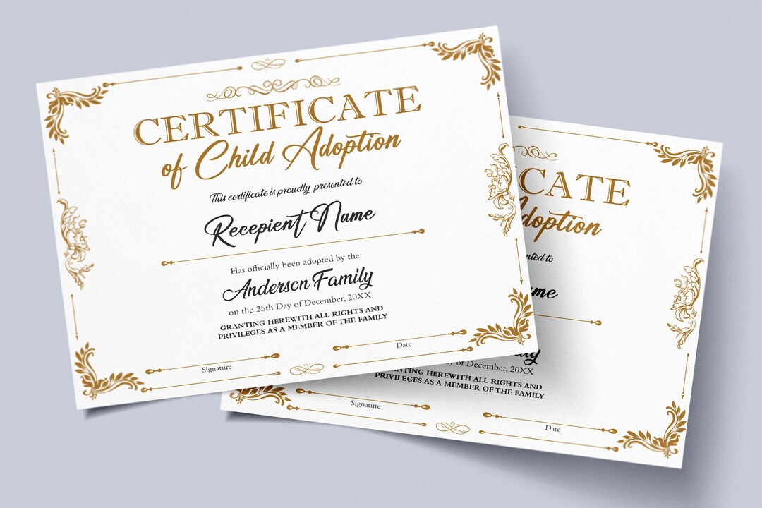 Certificate of Child Adoption, Adoption to Our Family Certificate ...