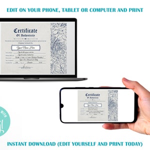 Custom Certificate of Authenticity Template, Diy Editable Authenticity ...