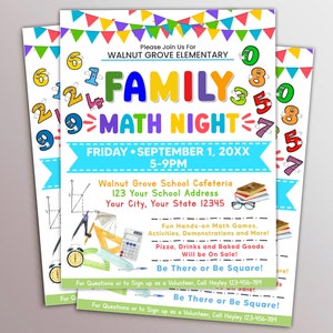 Editable Family Math Night Flyer, PTO PTA Family School Flyer, Math ...