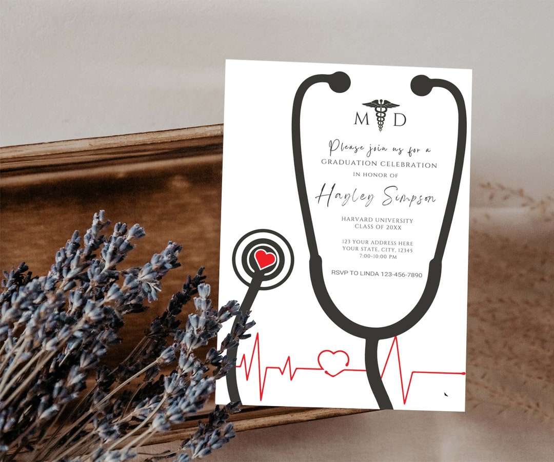 Editable Medical Graduation Invitation, MD Graduation Party Invitation ...
