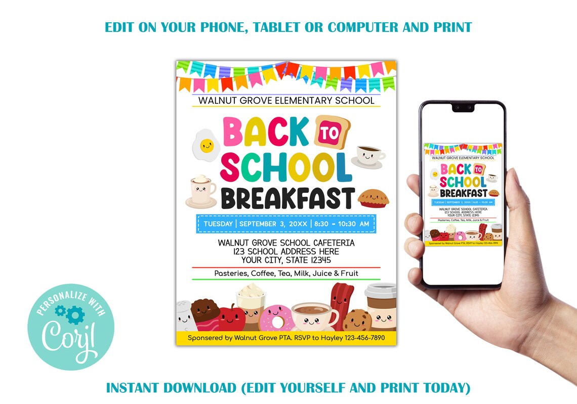 EDITABLE Back to School Breakfast Flyer Template PTO PTA - Etsy