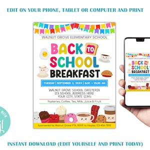EDITABLE Back to School Breakfast Flyer Template, PTO PTA Fundraiser ...