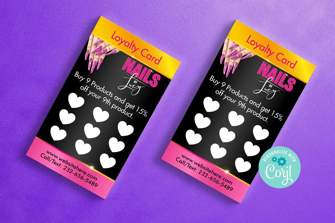 Nail Salon Loyalty Card Template Nail Tech Loyalty Cards | Etsy