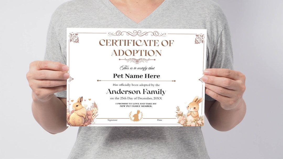 Bunny Adoption Certificate Template, Certificate of Bunny Adoption ...