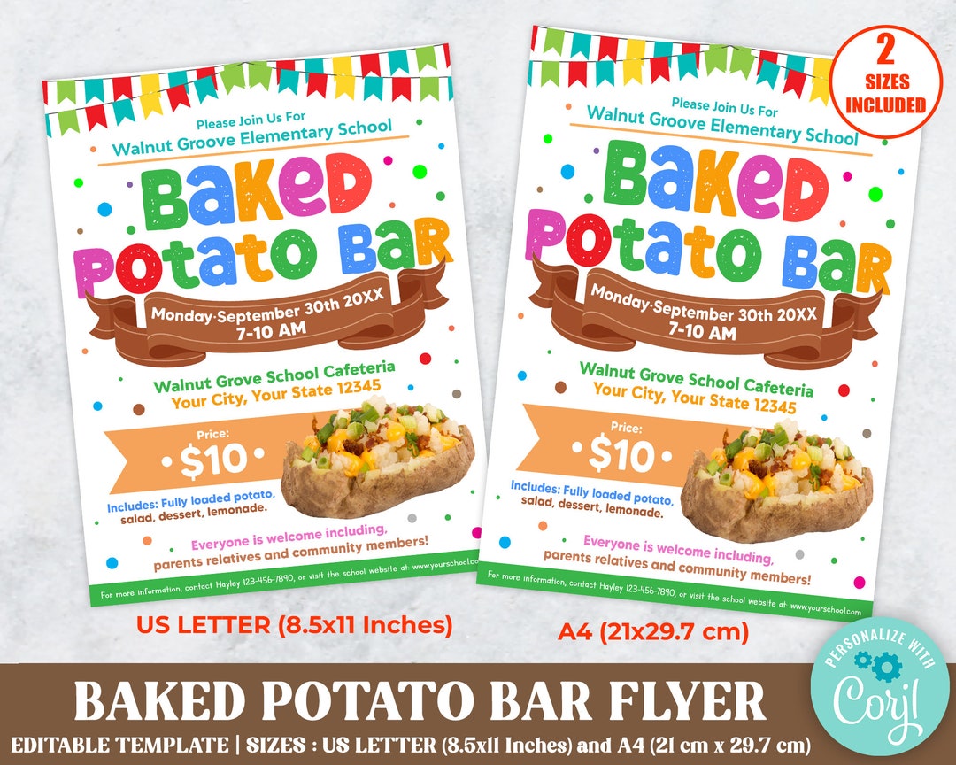 Editable Baked Potato Bar Flyer, PTA PTO Fundraiser Flyer, School ...