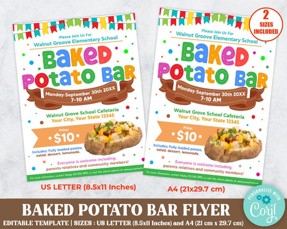 Editable Baked Potato Bar Flyer, PTA PTO Fundraiser Flyer, School ...