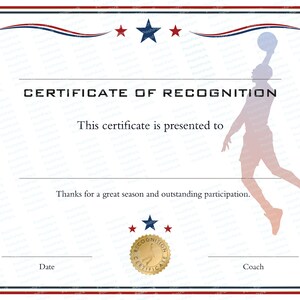 PRINTABLE Red White Blue PDF End of Season Basketball Award ...