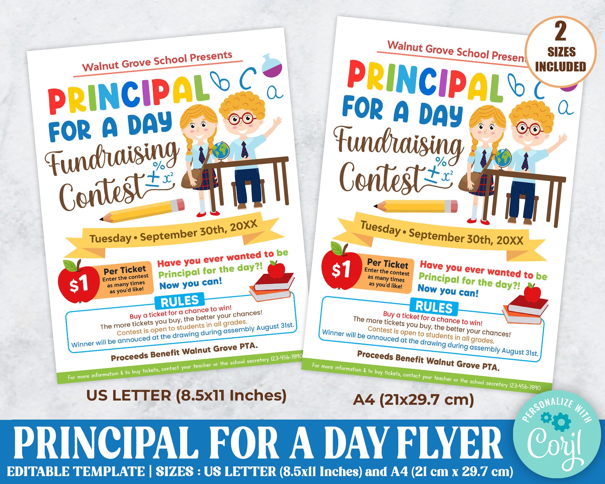 Editable Principal for A Day Fundraising Contest Flyer, School Event ...