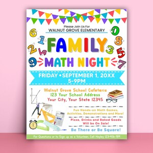 Editable Family Math Night Flyer, PTO PTA Family School Flyer, Math ...