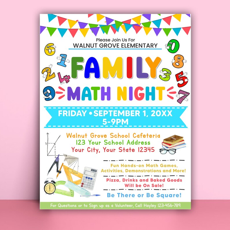 Editable Family Math Night Flyer PTO PTA Family School Flyer - Etsy