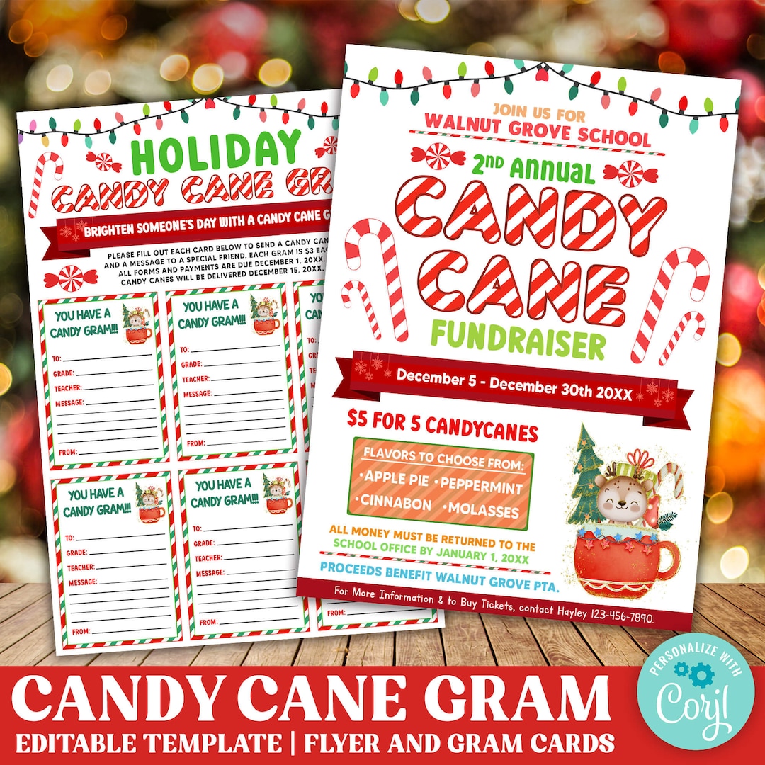 Candy Cane Fundraiser Flyer and Gram Card, Holiday Candy Cane Template ...