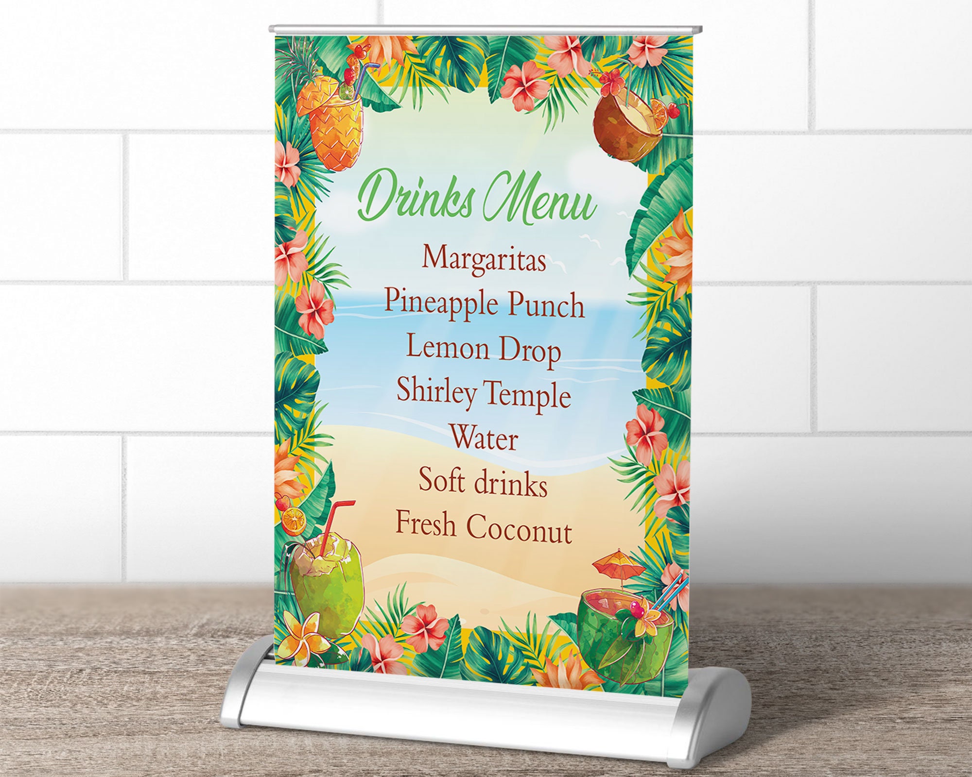 Editable Luau Drink Menu Sign Template, Hawaii Bar Menu Luau Party ...