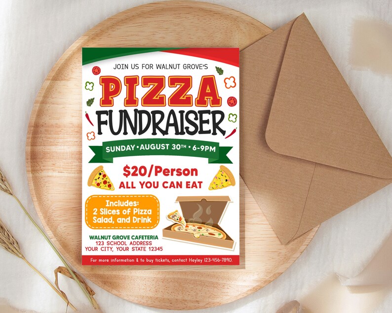 Editable Pizza Fundraiser Flyer Template, School Event Flyer Template ...