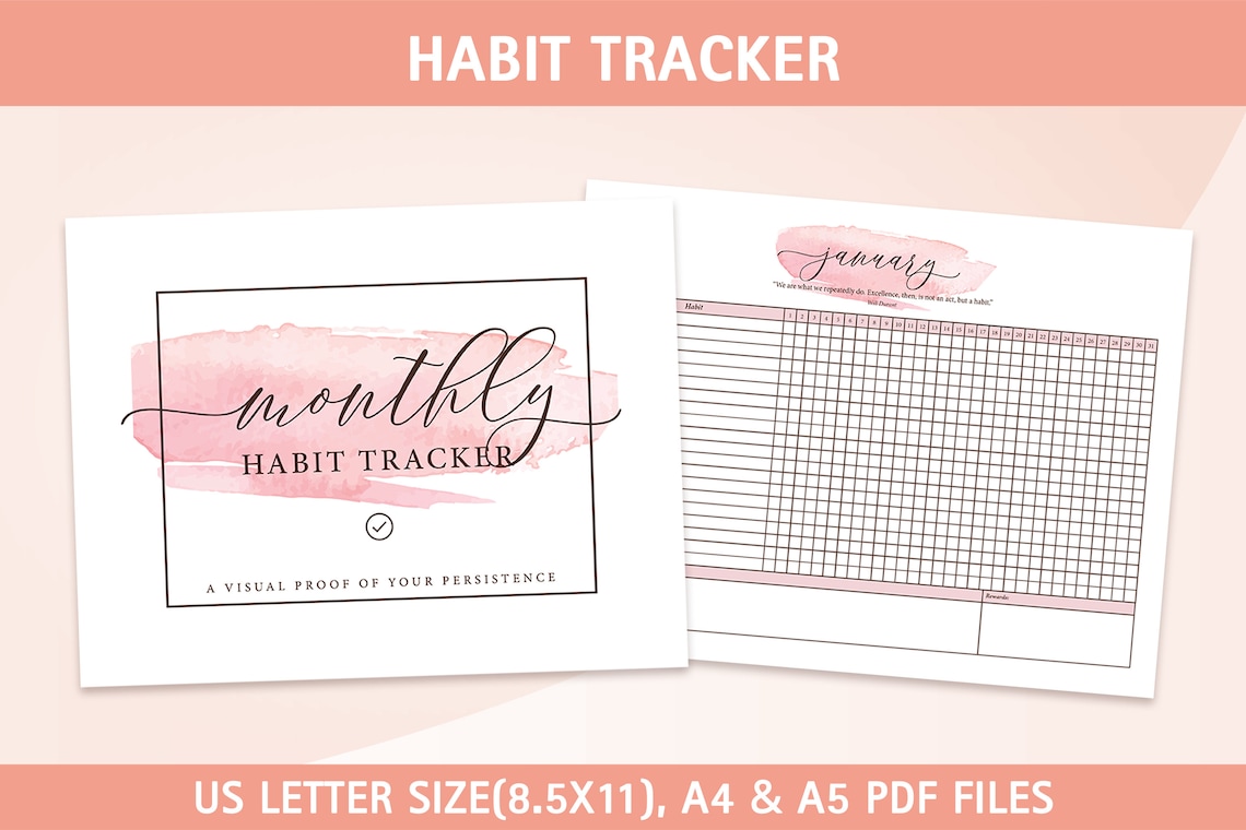 Minimalist 30 Day Habit Tracker Printable Monthly Habit - Etsy