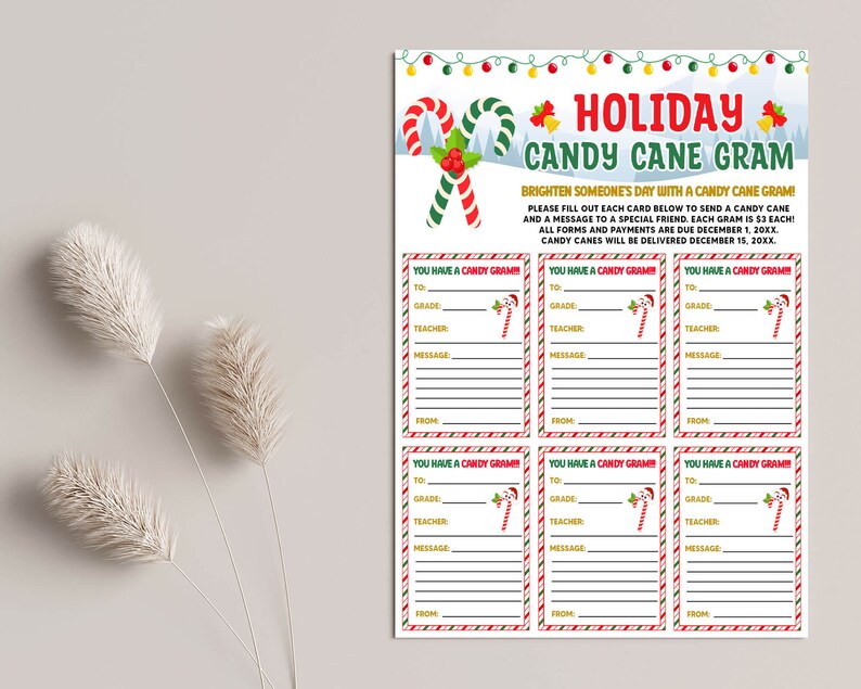 Editable Candy Cane Gram Flyer Template, Holiday Candy Cane Printable ...