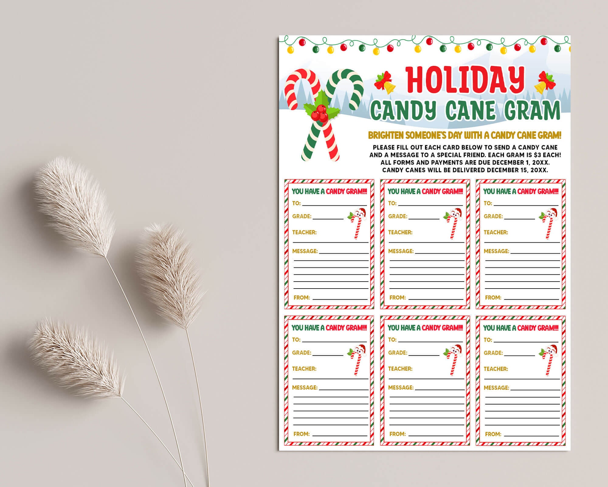 Editable Candy Cane Gram Flyer Template, Holiday Candy Cane Printable ...