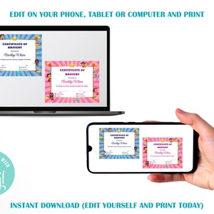 Two Editable Certificate of Bravery Award BUNDLE, Blue and Pink ...