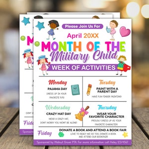 Editable Month of Military Child Week of Activities Flyer, PTO PTA ...