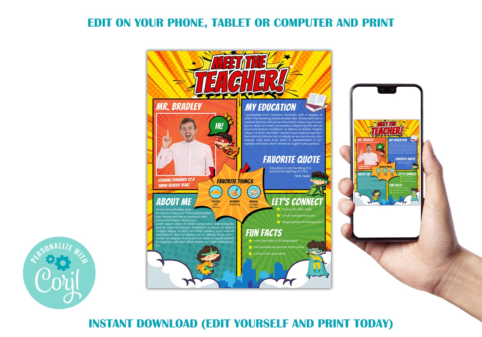 Meet the Teacher Template Superhero Theme, Photo Teacher Letter ...