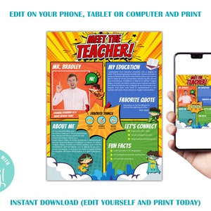 Meet the Teacher Template Superhero Theme, Photo Teacher Letter ...