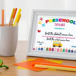 Printable PDF Preschool Certificate Template, Preschool Diploma ...