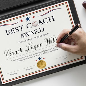 Downloadable Baseball Coach Certificate Template, Best Baseball Coach ...