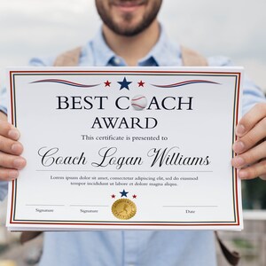 Downloadable Baseball Coach Certificate Template, Best Baseball Coach ...