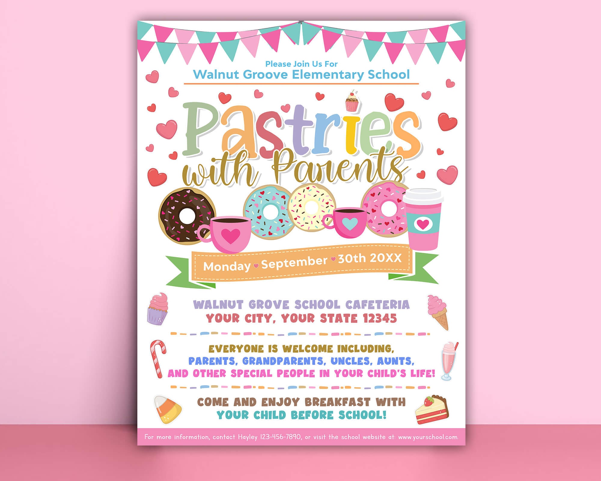 Editable Pastries With Parents Flyer, Parent Appreciation Open House ...